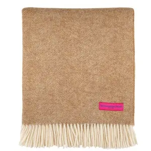 PRINCE OF SCOTS Southampton Home Shetland Lambswool Herringbone Throw - Rust