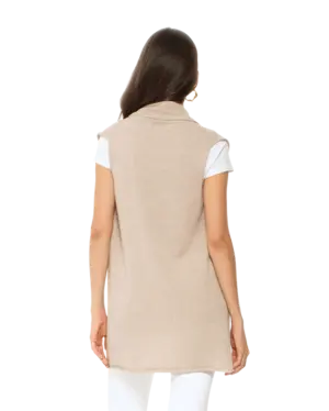 MONTICELLI CASHMERE Cashmere Sleeveless Open Front Long Cardigan - Beige