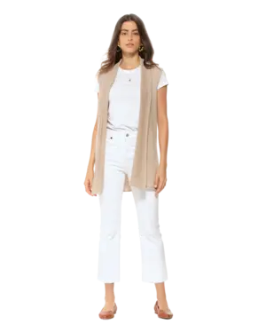 MONTICELLI CASHMERE Cashmere Sleeveless Open Front Long Cardigan - Beige