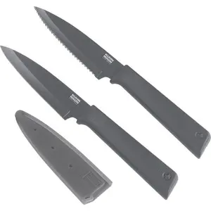 KUHN RIKON Non-stick Straight & Serrated Paring Knife Set - Gray