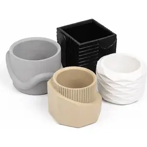 JONATHAN Y Romy Modern Minimalist Handmade Concrete Geometric Planter Set With Drainage Holes - Black