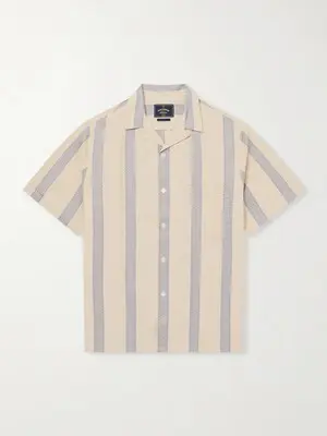 Portuguese Flannel Lousada Camp-collar Embroidered Striped Cotton Shirt - Neutrals