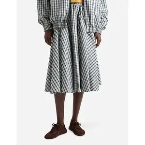 Prada Checked Flared Chambray Midi Skirt - Neutral