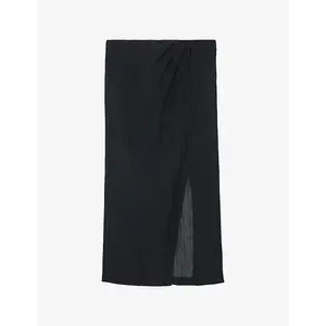 REISS Cotton-blend Maxi Wrap Skirt - Navy