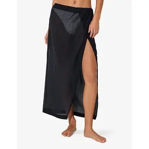 REISS Cotton-blend Maxi Wrap Skirt - Navy