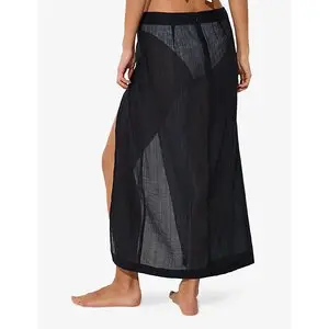 REISS Cotton-blend Maxi Wrap Skirt - Navy