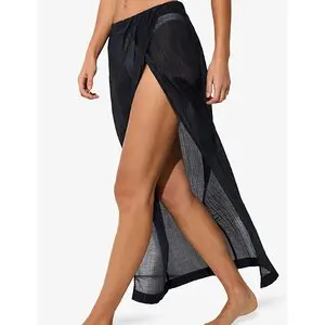 REISS Cotton-blend Maxi Wrap Skirt - Navy