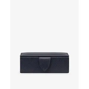 Smythson Panama Small Leather Cufflink Box 11cm - Navy