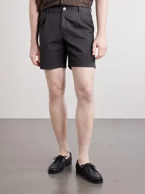 Mr P. Wide-leg Pleated Cotton-canvas Shorts