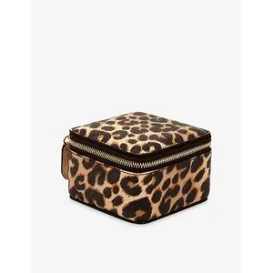 Smythson Panama Leopard Medium Leather Trinket Case - Sandstone