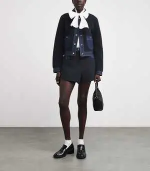 Maje Tweed Denim-trim Shorts