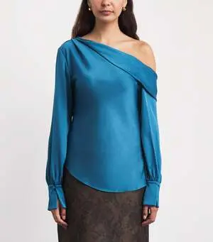 Simkhai Satin One-shoulder Top - Blue