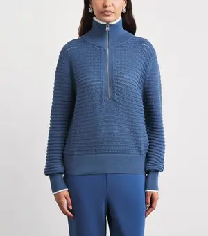 Varley Cotton Morwenna Half-zip Sweater - Blue