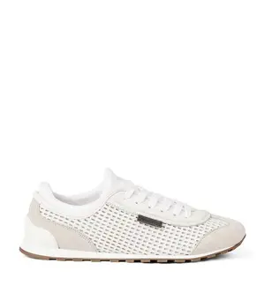 Brunello Cucinelli Leather Net-trim Sneakers - White