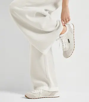 Brunello Cucinelli Leather Net-trim Sneakers - White