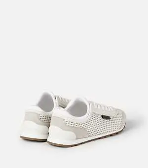 Brunello Cucinelli Leather Net-trim Sneakers - White