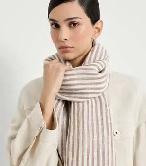 Brunello Cucinelli Linen-blend Stripe Scarf - Beige