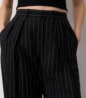 Ralph Lauren Cotton-linen-wool Stripe Jody Trousers - Black