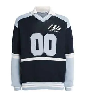 Off-White Cotton Oversized Polo Sweater - Black