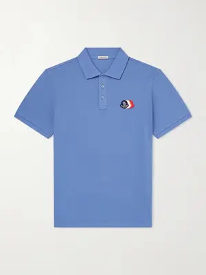 Moncler Logo-appliquéd Cotton-piqué Polo Shirt - Blue