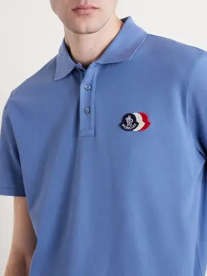 Moncler Logo-appliquéd Cotton-piqué Polo Shirt - Blue