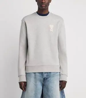 AMI Paris Cotton Crochet Logo Sweatshirt - Blue