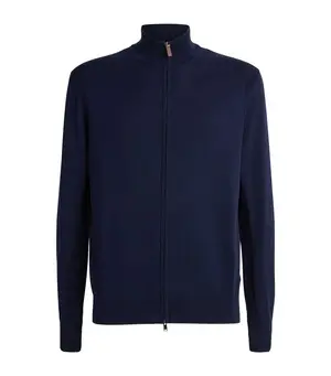 Eton Cotton Zip Up Cardigan - Blue