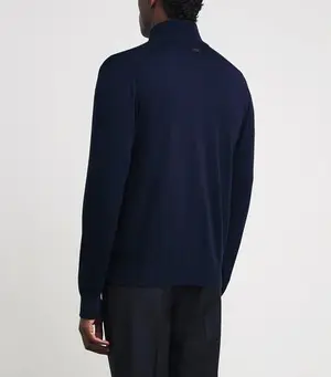 Eton Cotton Zip Up Cardigan - Blue