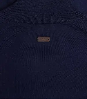 Eton Cotton Zip Up Cardigan - Blue