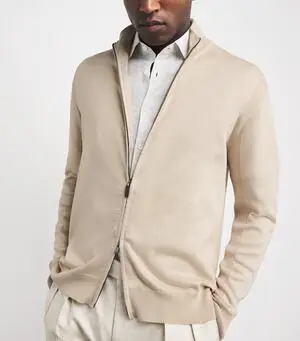 Eton Cotton Zip Cardigan - Beige