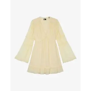 The Kooples V-neck Ruffle-trim Woven Mini Dress