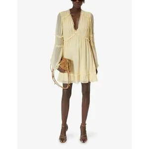 The Kooples V-neck Ruffle-trim Woven Mini Dress