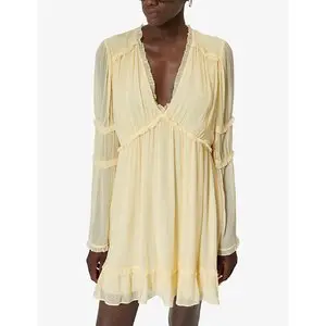 The Kooples V-neck Ruffle-trim Woven Mini Dress