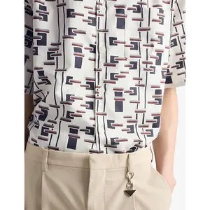 Prada Abstract-print Short-sleeved Cotton-blend Shirt - Neutral
