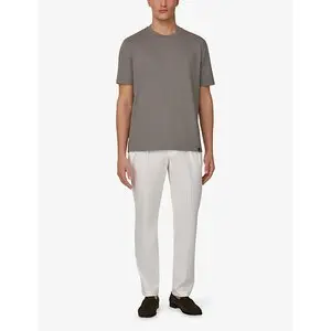 Boggi Milano Crewneck Regular-fit Stretch Cotton-blend T-shirt - Mud