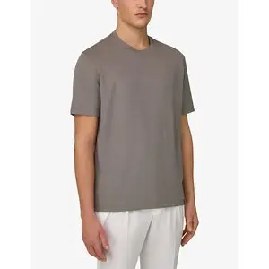 Boggi Milano Crewneck Regular-fit Stretch Cotton-blend T-shirt - Mud