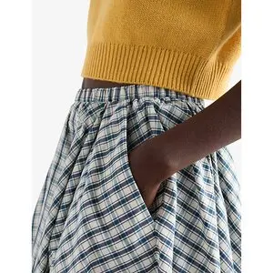 Prada Checked Flared Chambray Midi Skirt - Neutral