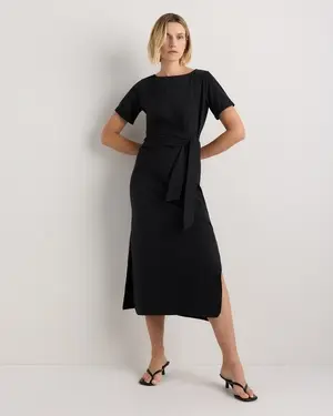 Quince Stretch Cotton Jersey Side Tie Midi Dress - True Black