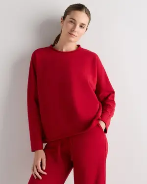 Quince Organic Cotton French Terry Crew Neck Sweater - Ruby Red