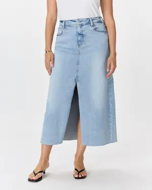 Quince Stretch Denim 5-pocket Midi Skirt - Cool Blue