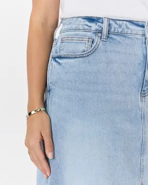 Quince Stretch Denim 5-pocket Midi Skirt - Cool Blue