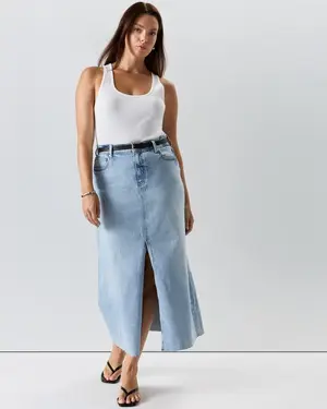 Quince Stretch Denim 5-pocket Midi Skirt - Cool Blue