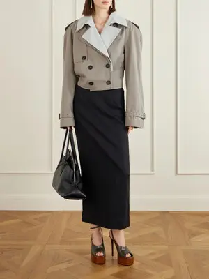 Attico Cropped Double-breasted Trench Coat - Gray