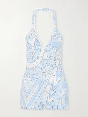 Emilio Pucci Printed Jersey Playsuit - Blue