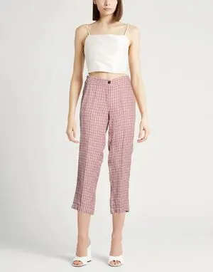 Massimo Alba Linen Houndstooth Cropped Pants - Red