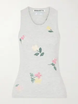 Bernadette Clementine Floral-jacquard Ribbed Tank Top