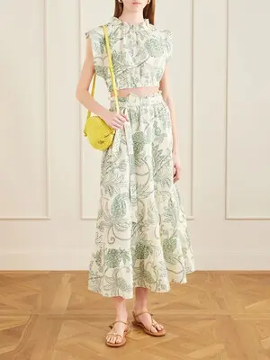 LEMLEM Sanaa Printed Linen Midi Skirt
