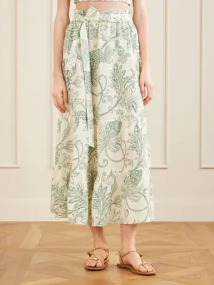 LEMLEM Sanaa Printed Linen Midi Skirt - Green