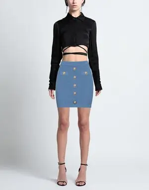 Balmain Knitted Mini Skirt With Button Detail - Blue