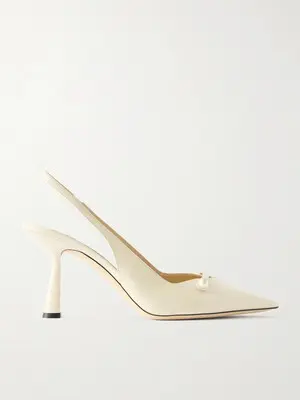 JIMMY CHOO Amita 85 Embellished Patent-leather Slingback Pumps - Neutrals